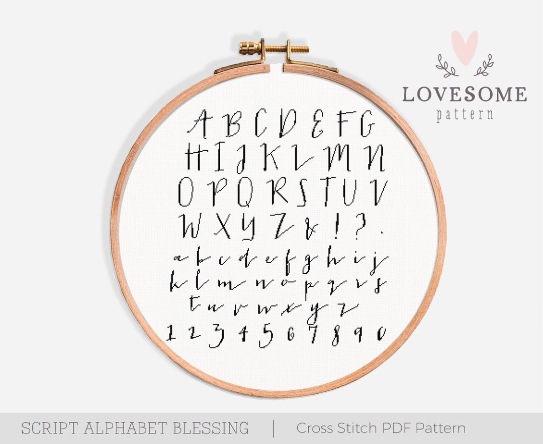 Script Alphabet Blessing Cross Stitch PDF Pattern, Romantic Script Font ...