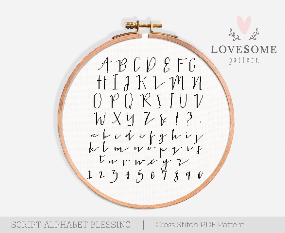 Script Alphabet Blessing Cross Stitch PDF Pattern, Romantic Script Font ...