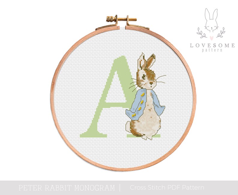 Peter Rabbit Monogram A Cross Stitch PDF Pattern, Peter Rabbit Alphabet ...