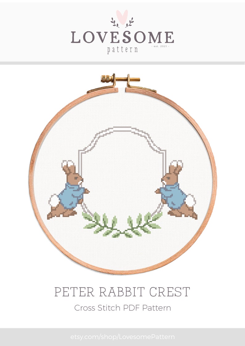 Peter Rabbit Crest Cross Stitch PDF Pattern, Bunny Crest Cross Stitch ...