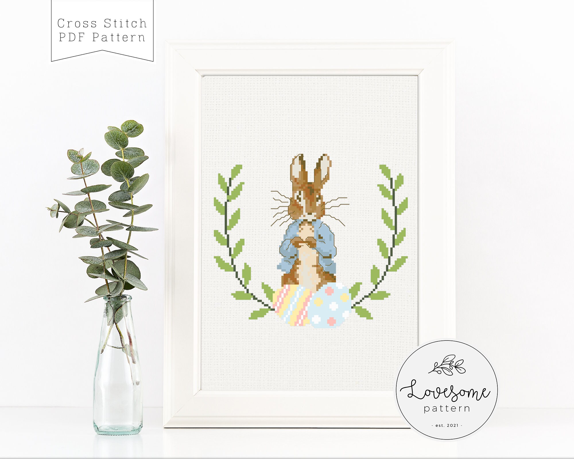 Peter Rabbit Small Easter Wreath Cross Stitch PDF Pattern | Etsy