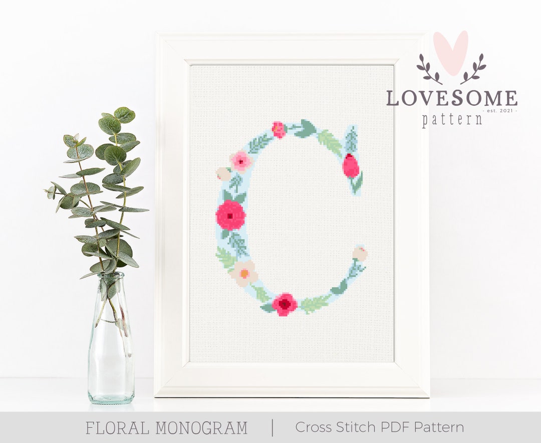 Floral Letter C Cross Stitch PDF Pattern, Flowers Initial Cross Stitch ...