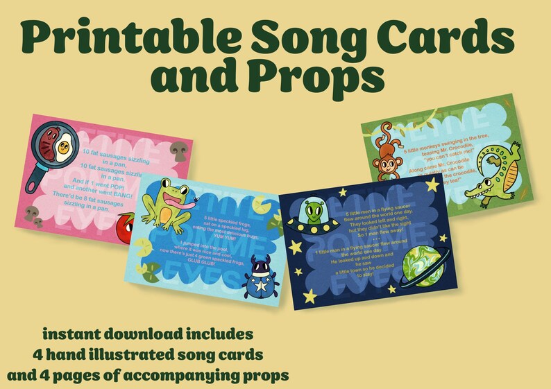 Nursery Rhyme Song Card Poster Printables With Props | 4 Song Bundle ...