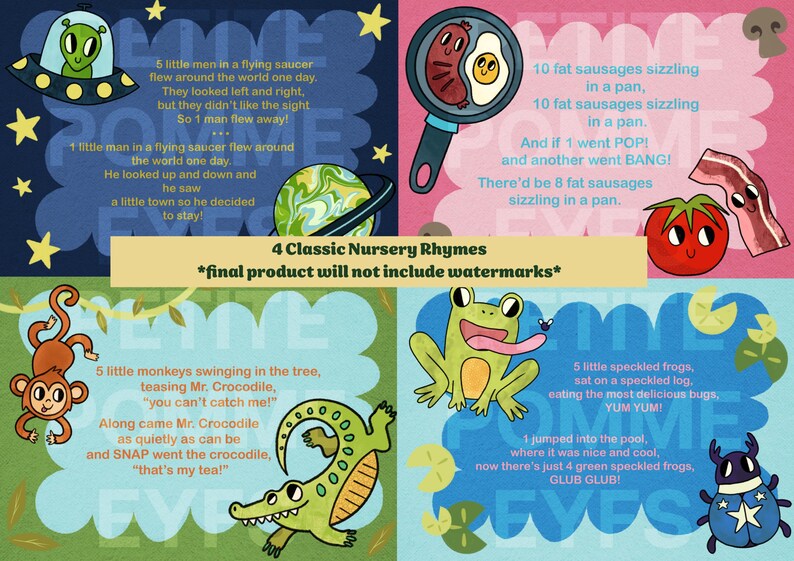 Nursery Rhyme Song Card Poster Printables With Props 4 Song Bundle EYFS ...