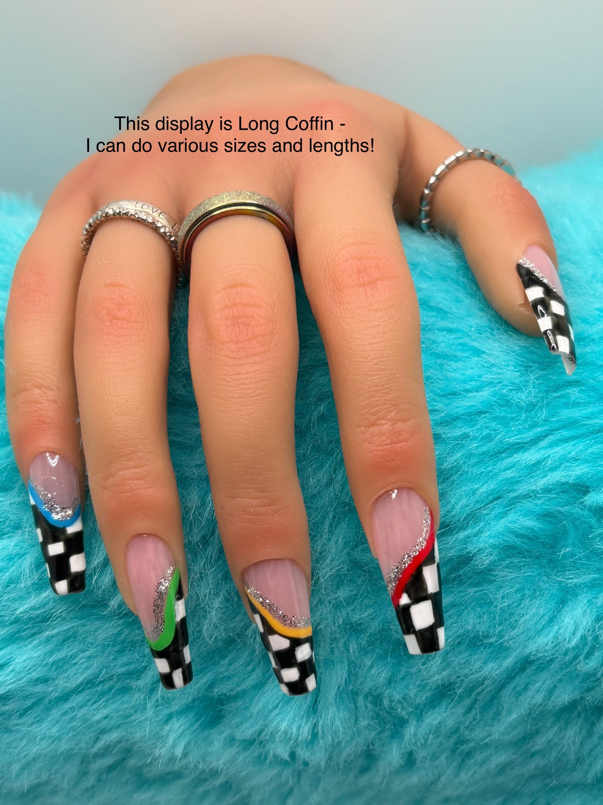 Racing Nails /checkerboard Press-on Custom Nails - Etsy