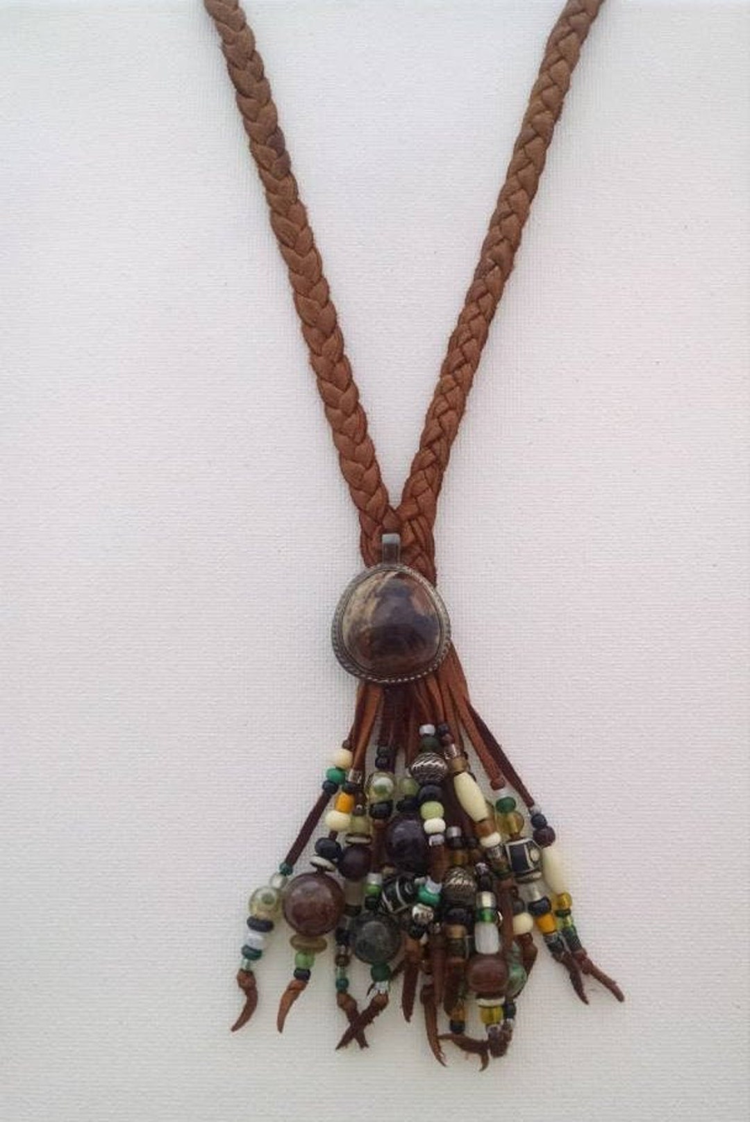 Collier de perles en cuir tressé - Etsy France