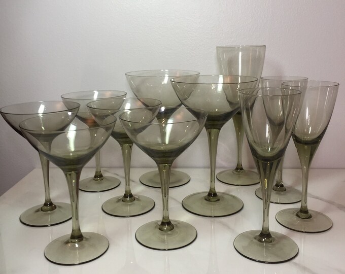 Set of 13- ORREFORS Sweden Mirabel Smoke Gray Wine Glasses Set - Etsy