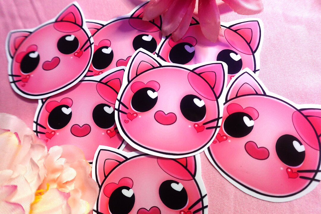 Cute Pink Cat Head | Die-cut Glossy Sticker - Etsy