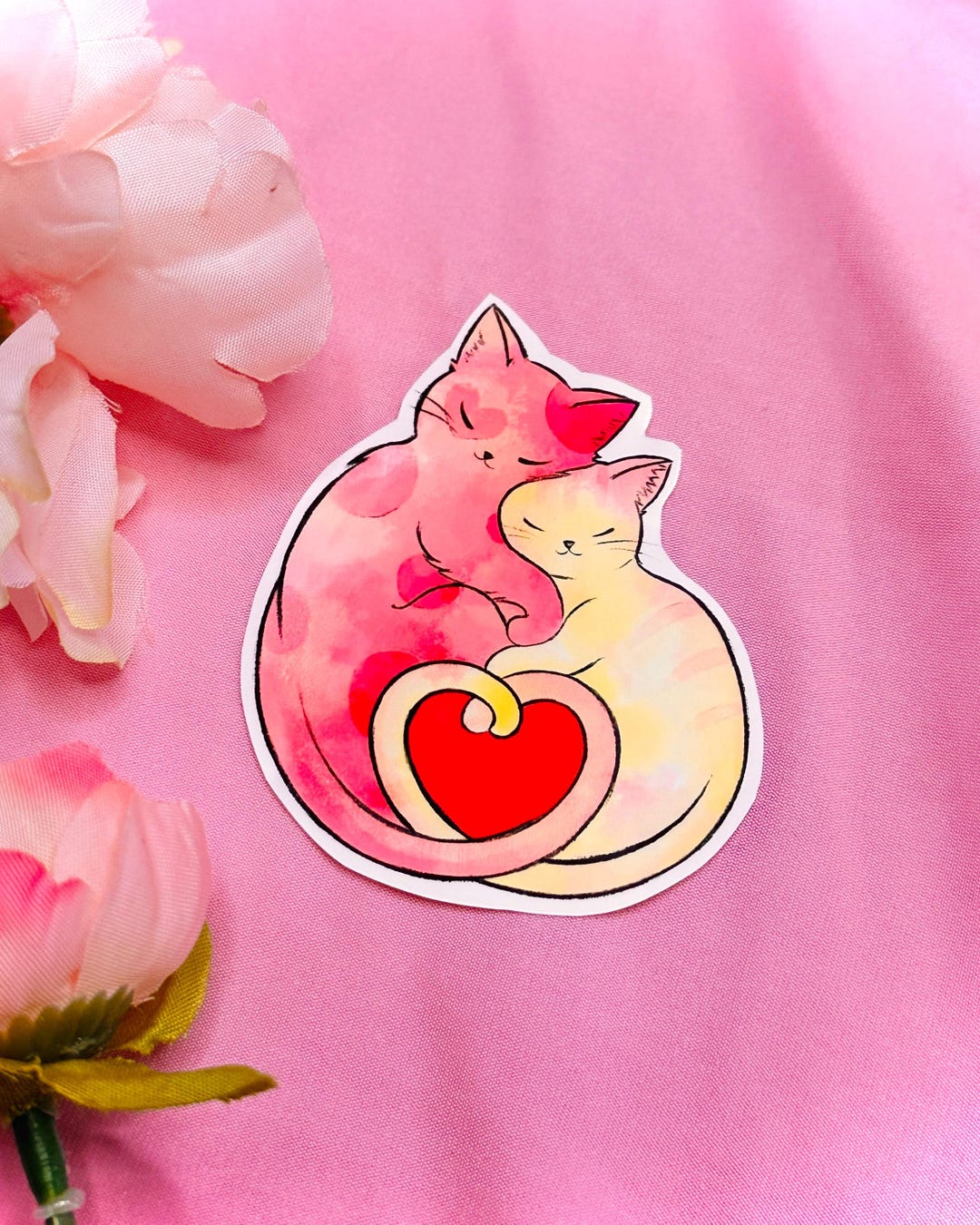 Snuggling Cat Lovers Sticker | Die-cut Glossy Stickers - Etsy