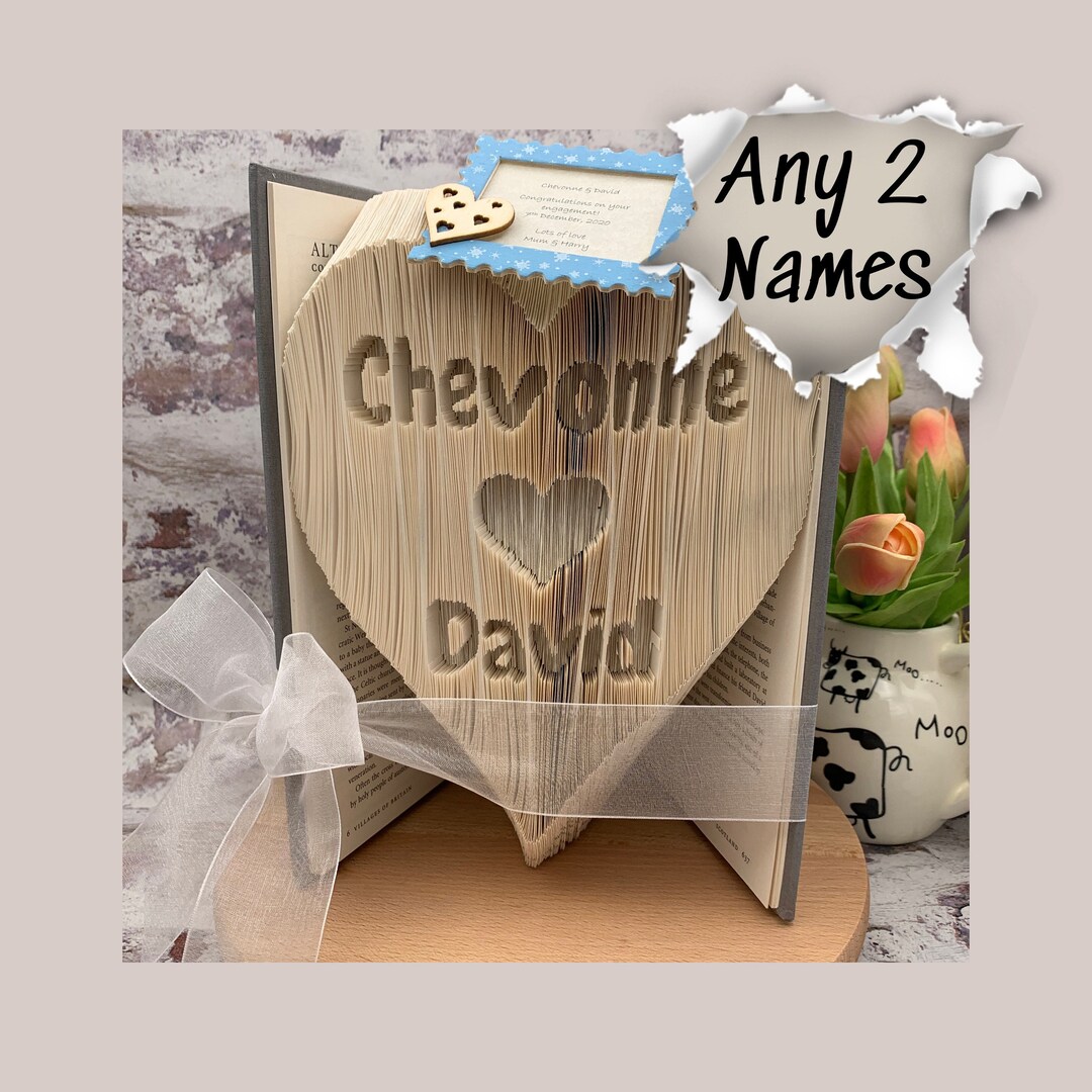 Folded Book Art, Paper Anniversary, Lovers Names in a Heart, Altered ...