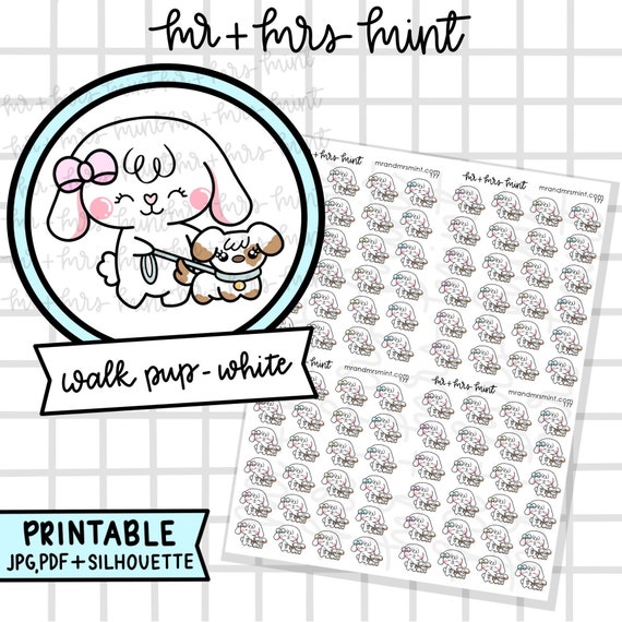 Bonnie Walk Pup White Printable Planner Stickers Hand Drawn - Etsy