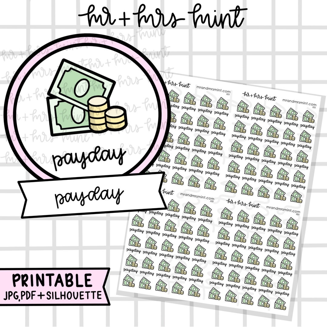 Payday Printable Planner Stickers | Hand Drawn Stickers, Planner ...