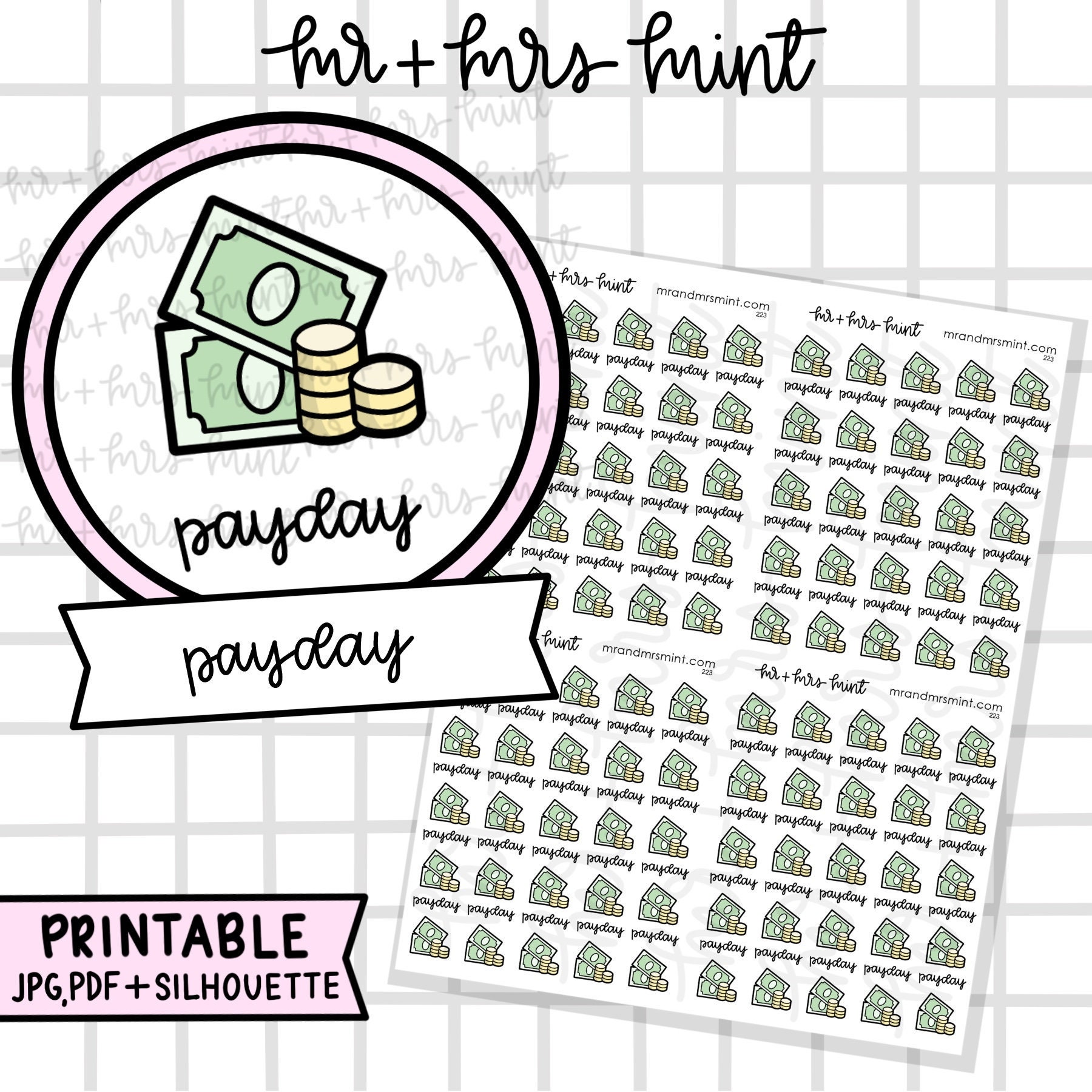 Payday Printable Planner Stickers | Hand Drawn Stickers, Planner ...