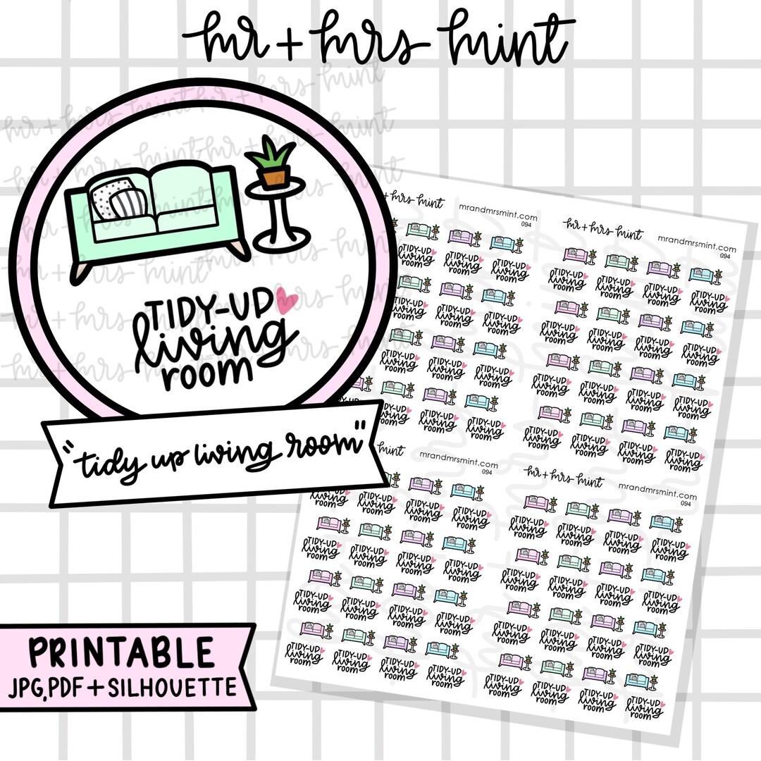 Tidy up Living Room Printable Planner Stickers | Hand Drawn Stickers ...