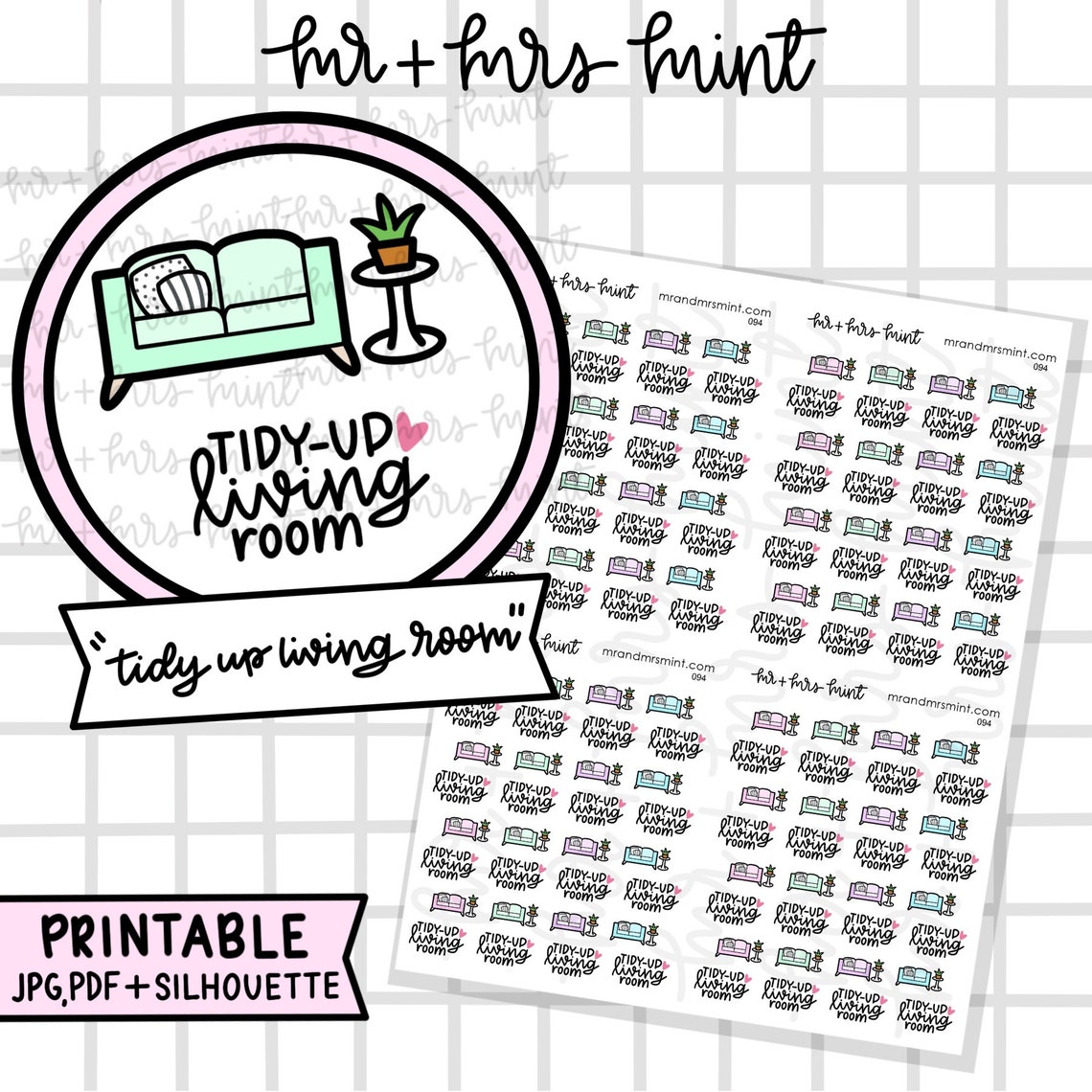 Tidy up Living Room Printable Planner Stickers Hand Drawn | Etsy
