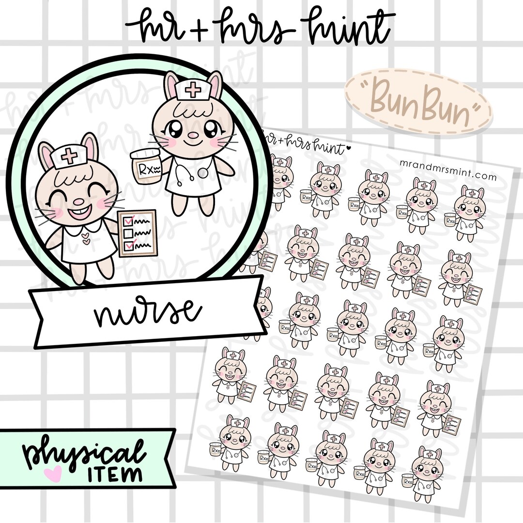 Bun Bun- Nurse Planner Stickers | Hand Drawn Planner Stickers, Planner ...