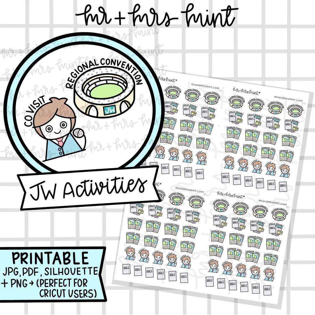 JW Activities Printable Planner Stickers | Hand Drawn Stickers, Planner ...