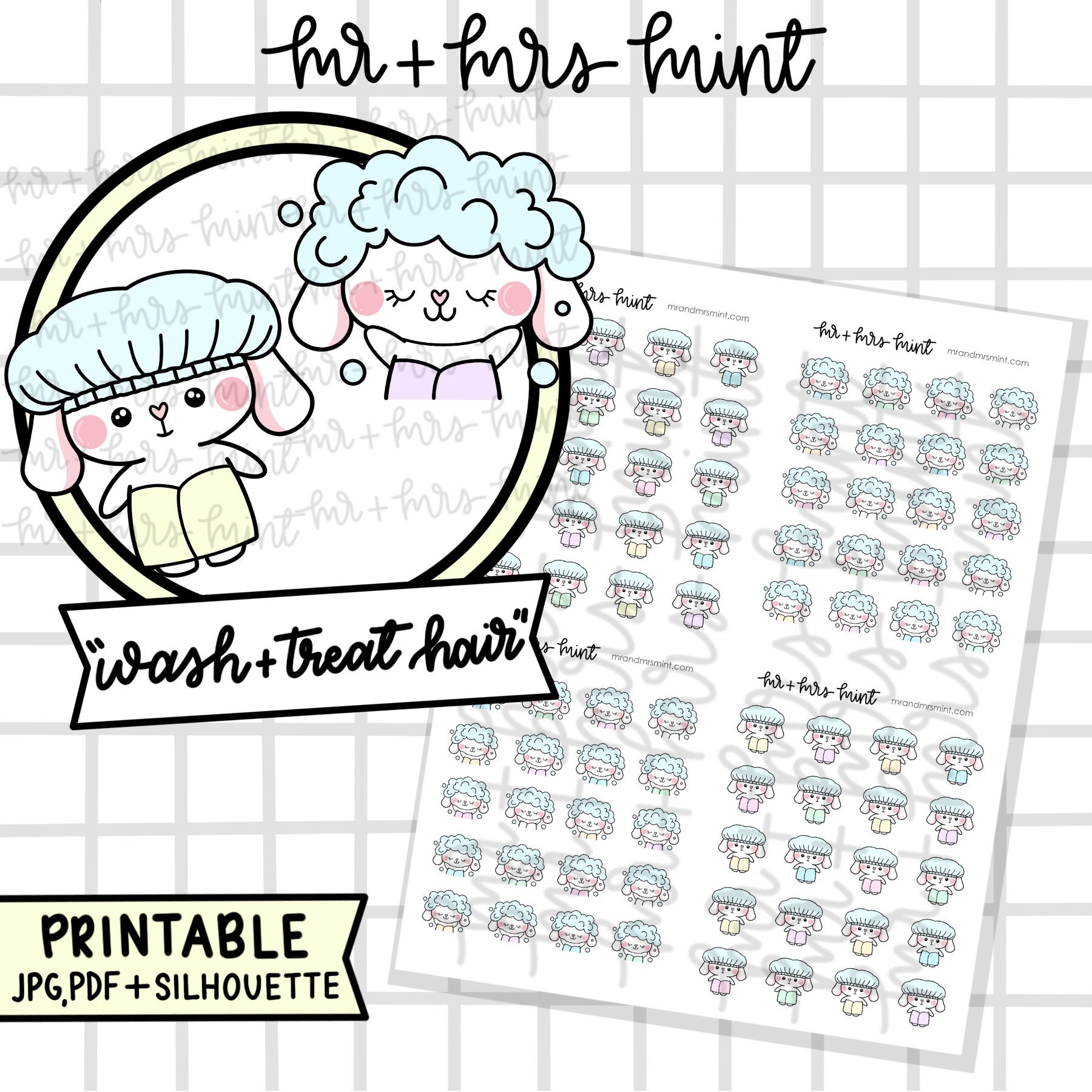Bonnie Wash and Treat Hair Printable Planner Stickers Hand Drawn ...