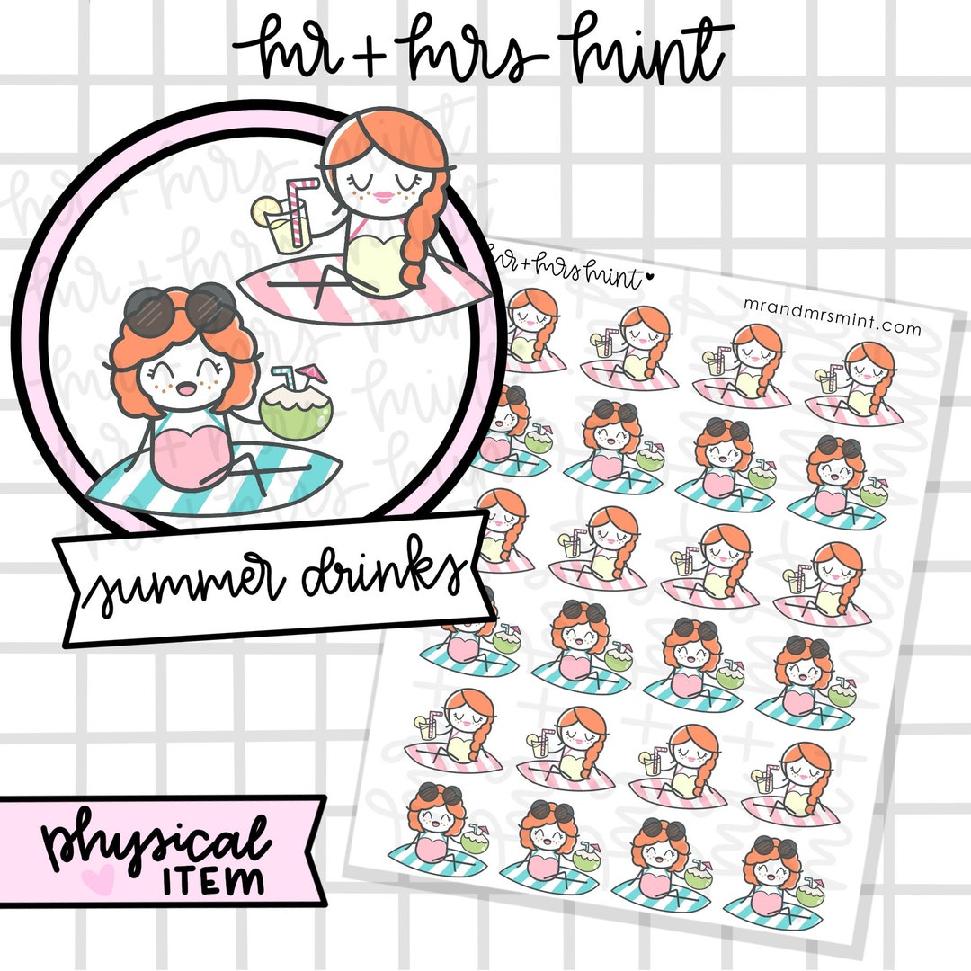 Freckles Summer Drinks, Summer Refreshments Reminder Sticker ...