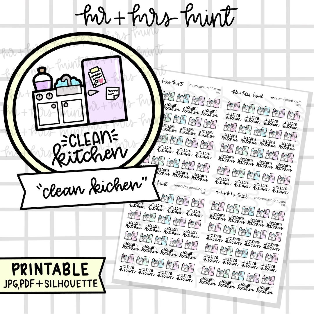Clean Kitchen Printable Planner Stickers | Hand Drawn Stickers, Planner ...