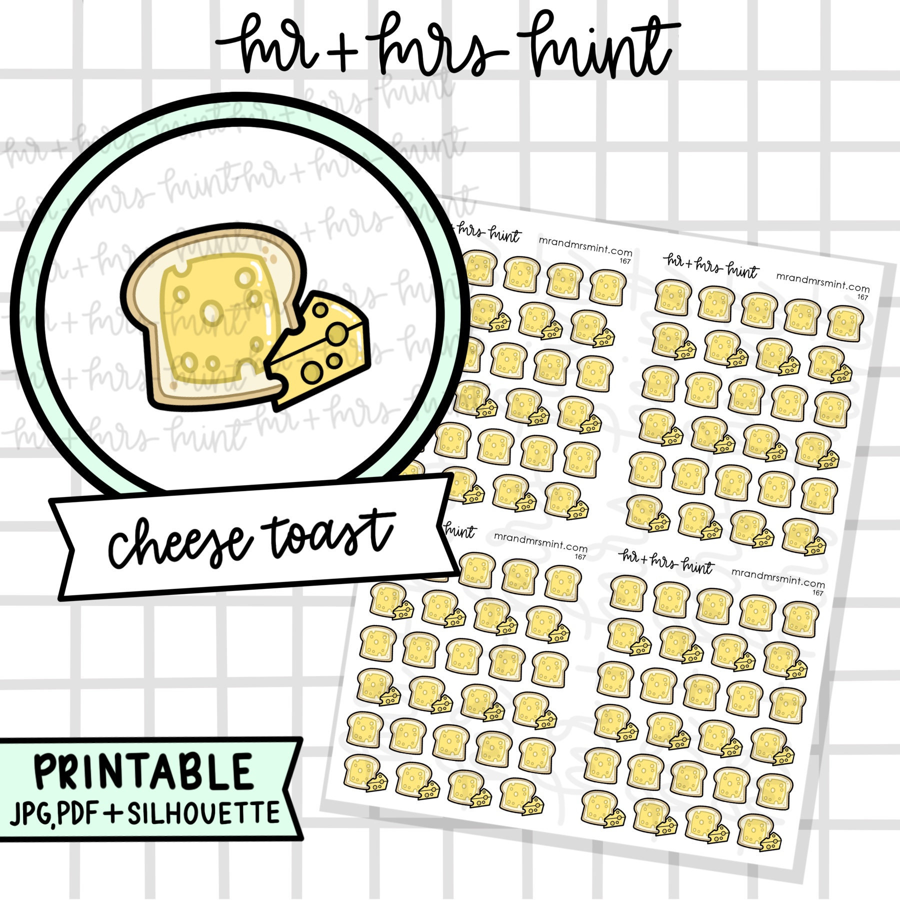 Cheese Toast Printable Planner Stickers Hand Drawn Stickers, Planner ...
