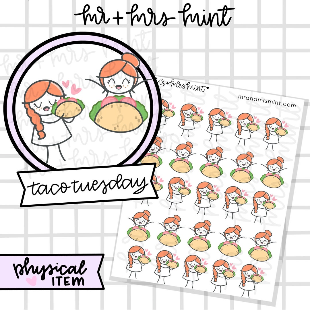 Freckles Taco, Taco Tuesday Reminder Sticker, Journaling Sticker, Hand ...