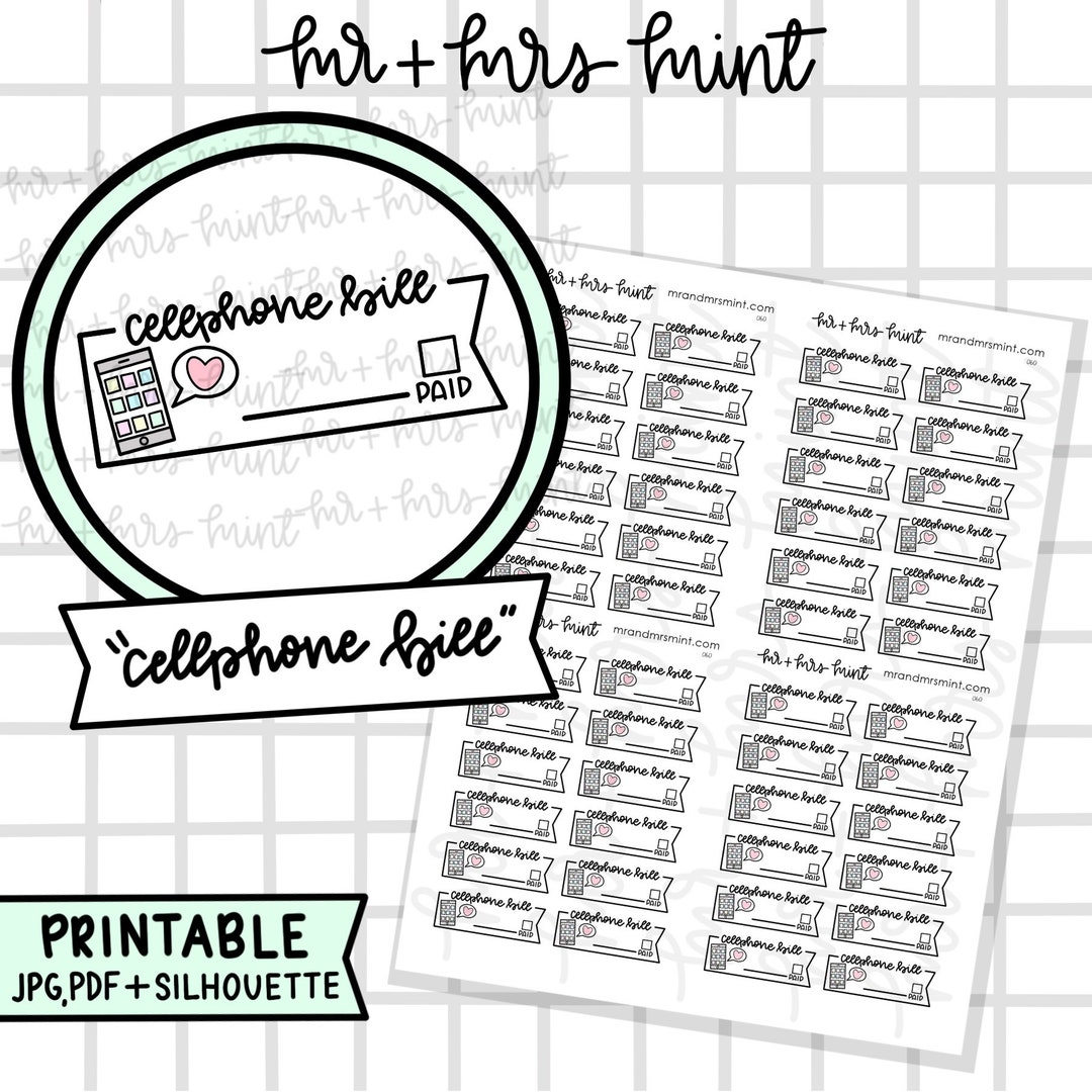 Cellphone Bill Printable Planner Stickers | Hand Drawn Stickers ...