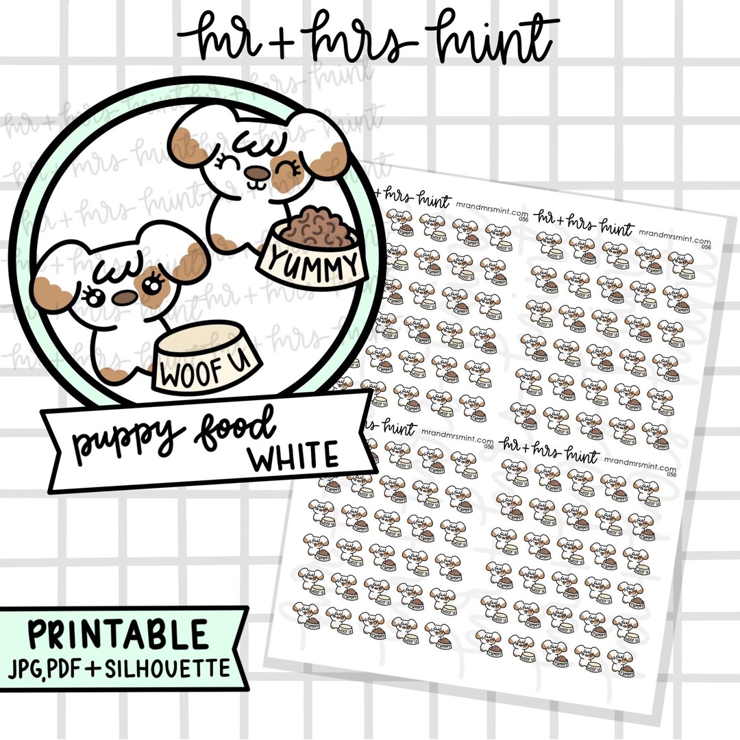Puppy Food White Printable Planner Stickers | Hand Drawn Stickers ...