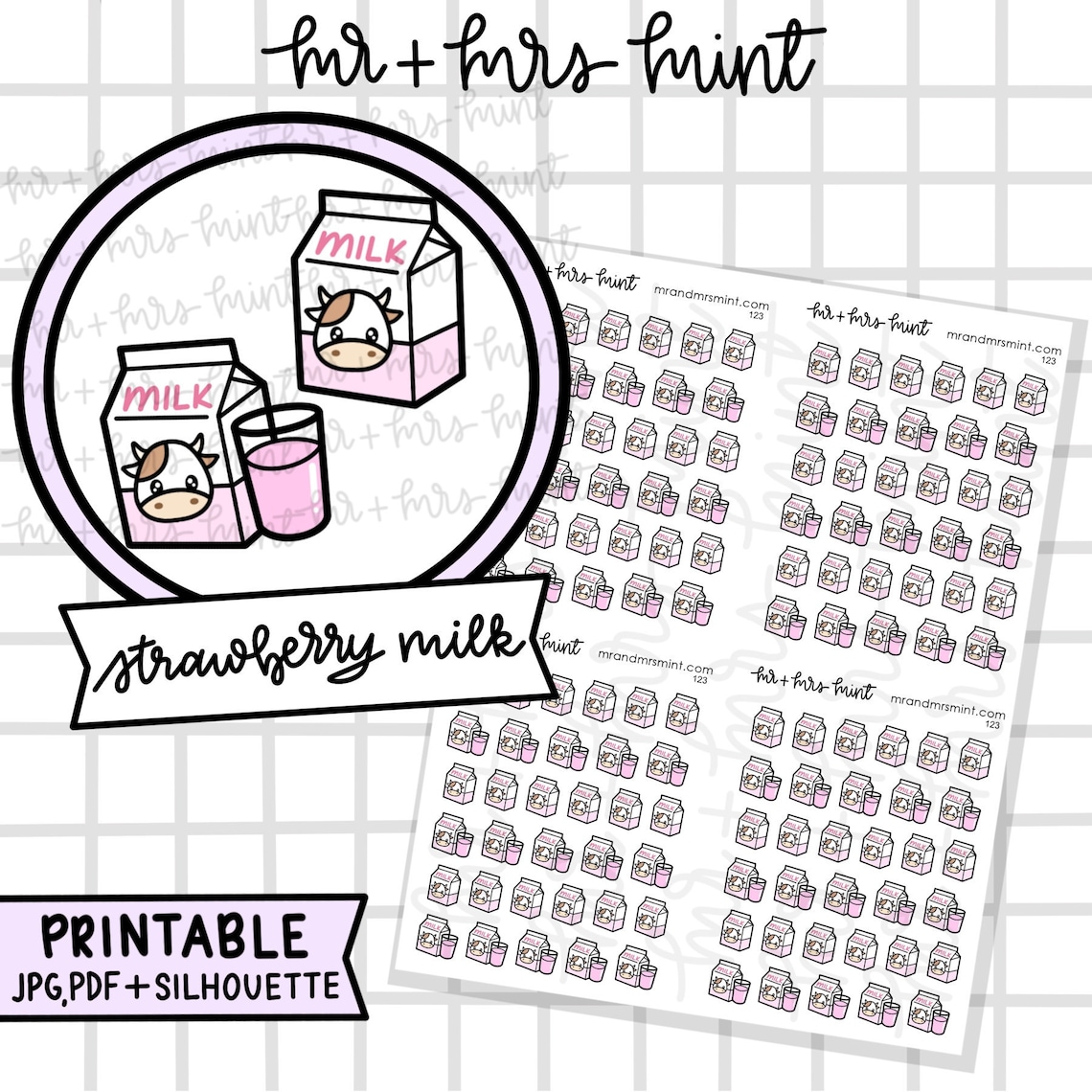 Strawberry Milk Printable Planner Stickers Hand Drawn - Etsy