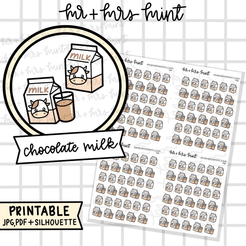 Chocolate Milk Printable Planner Stickers Hand Drawn - Etsy