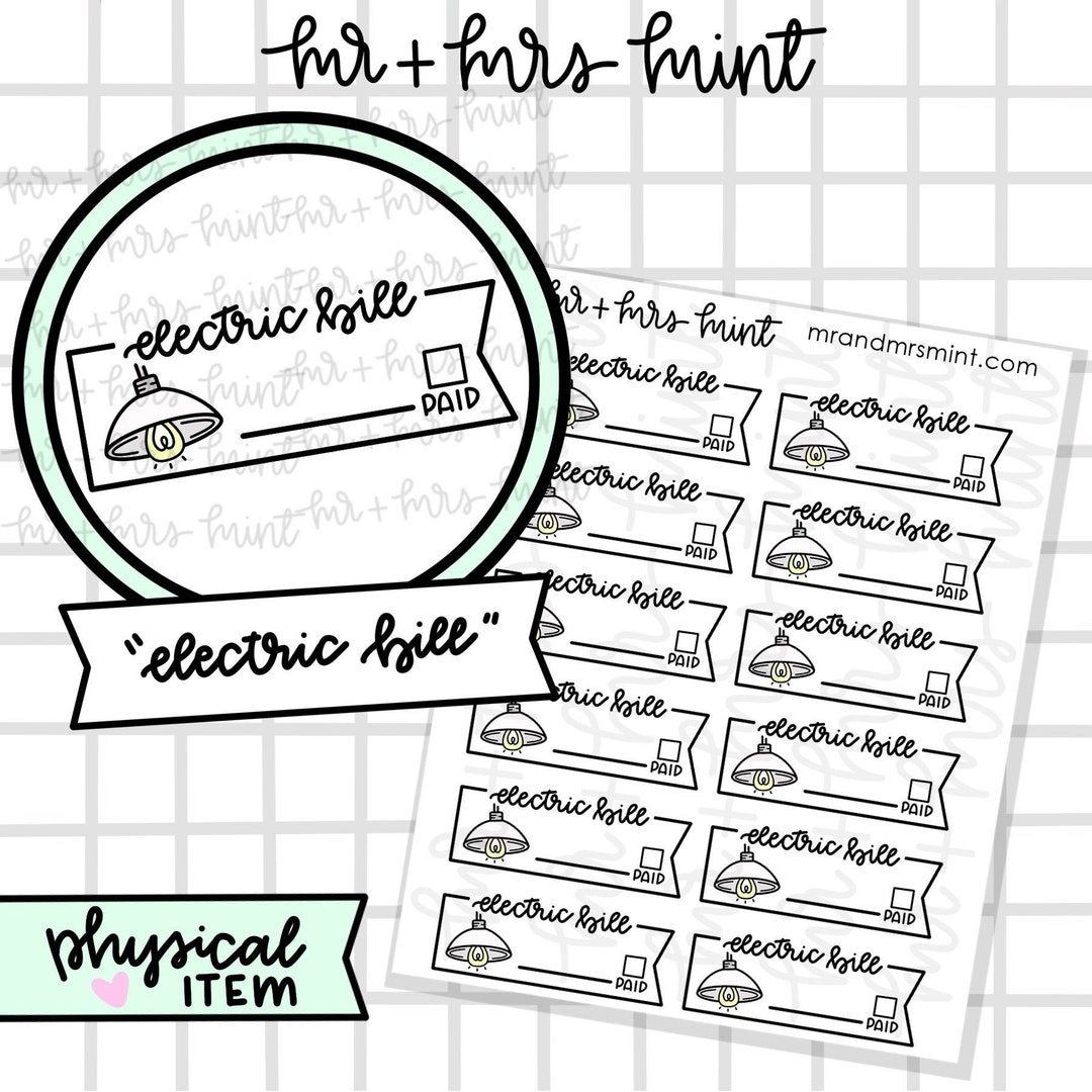 Electric Bill Stickers | Hand Drawn Stickers, Planner Stickers ...