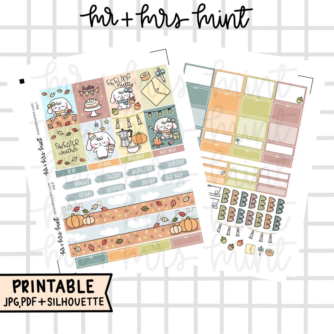 Hello Fall Mini-kit Printable Planner Stickers | Hand Drawn Stickers ...