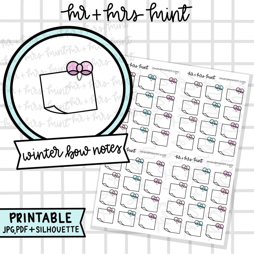 Winter Bow Notes Printable Planner Stickers | Hand Drawn Stickers ...