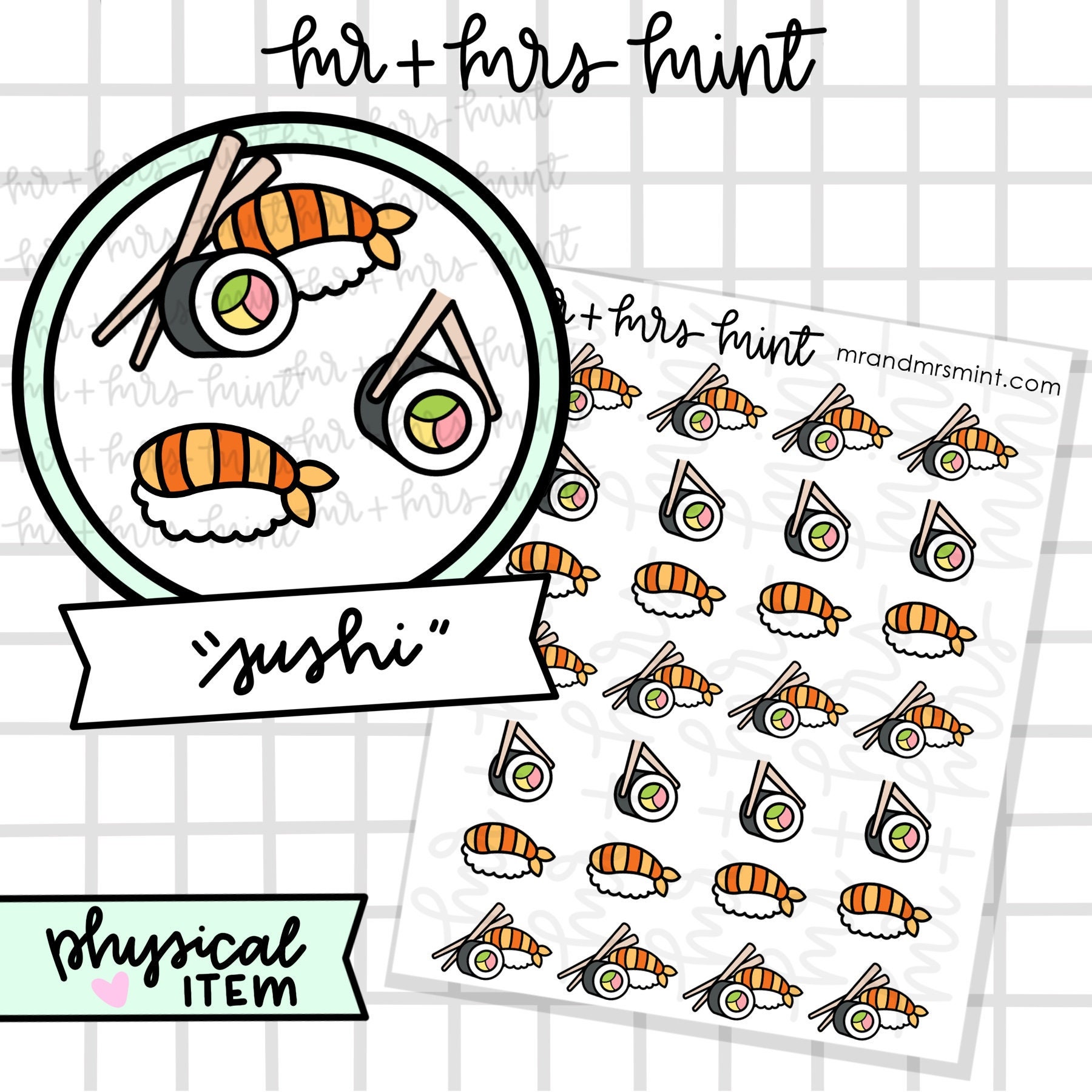 Sushi Stickers Hand Drawn Stickers Planner Stickers - Etsy