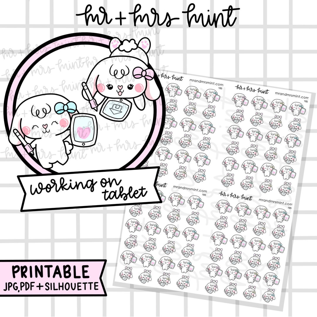 Bonnie Working on Tablet Printable Planner Stickers | Hand Drawn ...