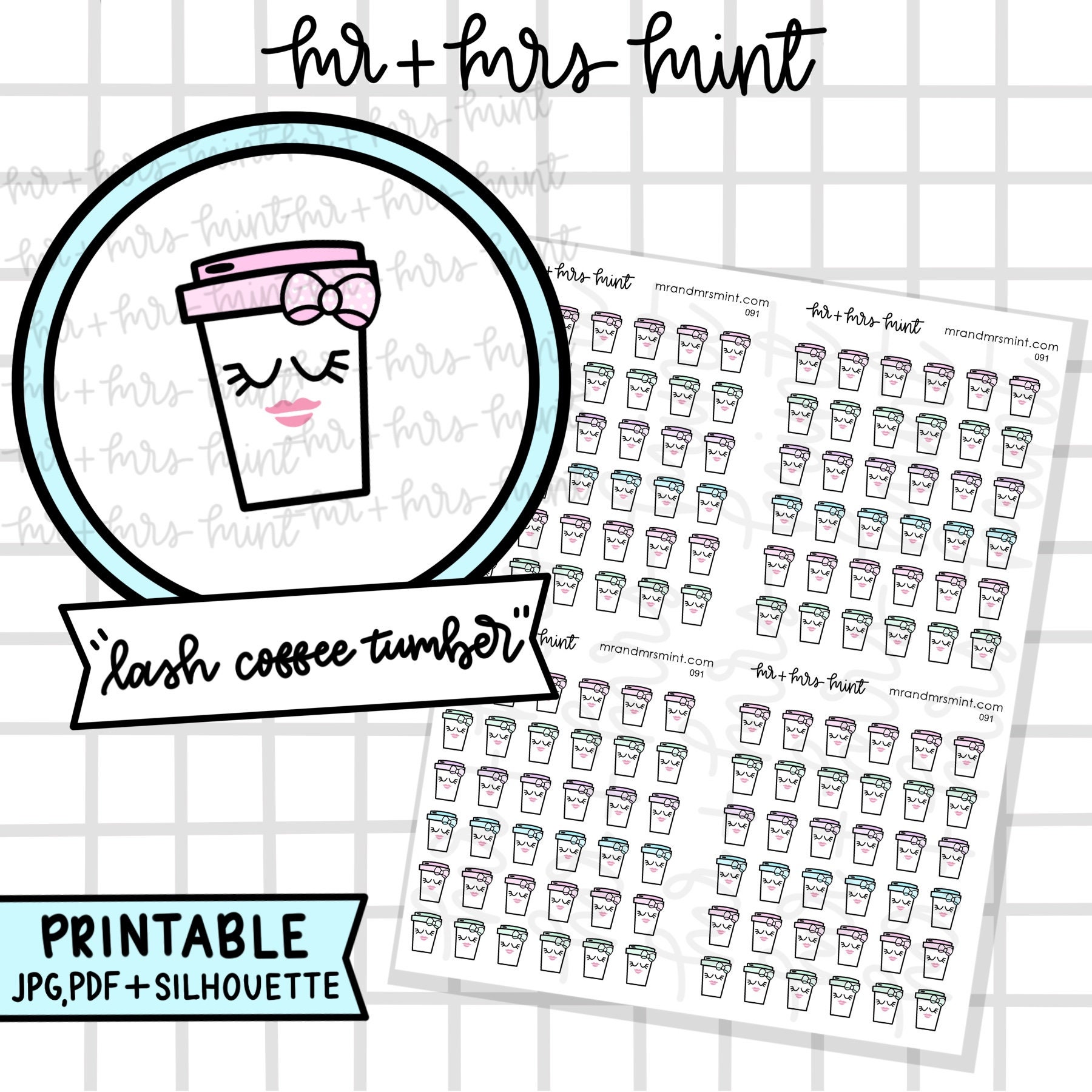 Lashes Coffee Tumbler Printable Planner Stickers Hand Drawn - Etsy