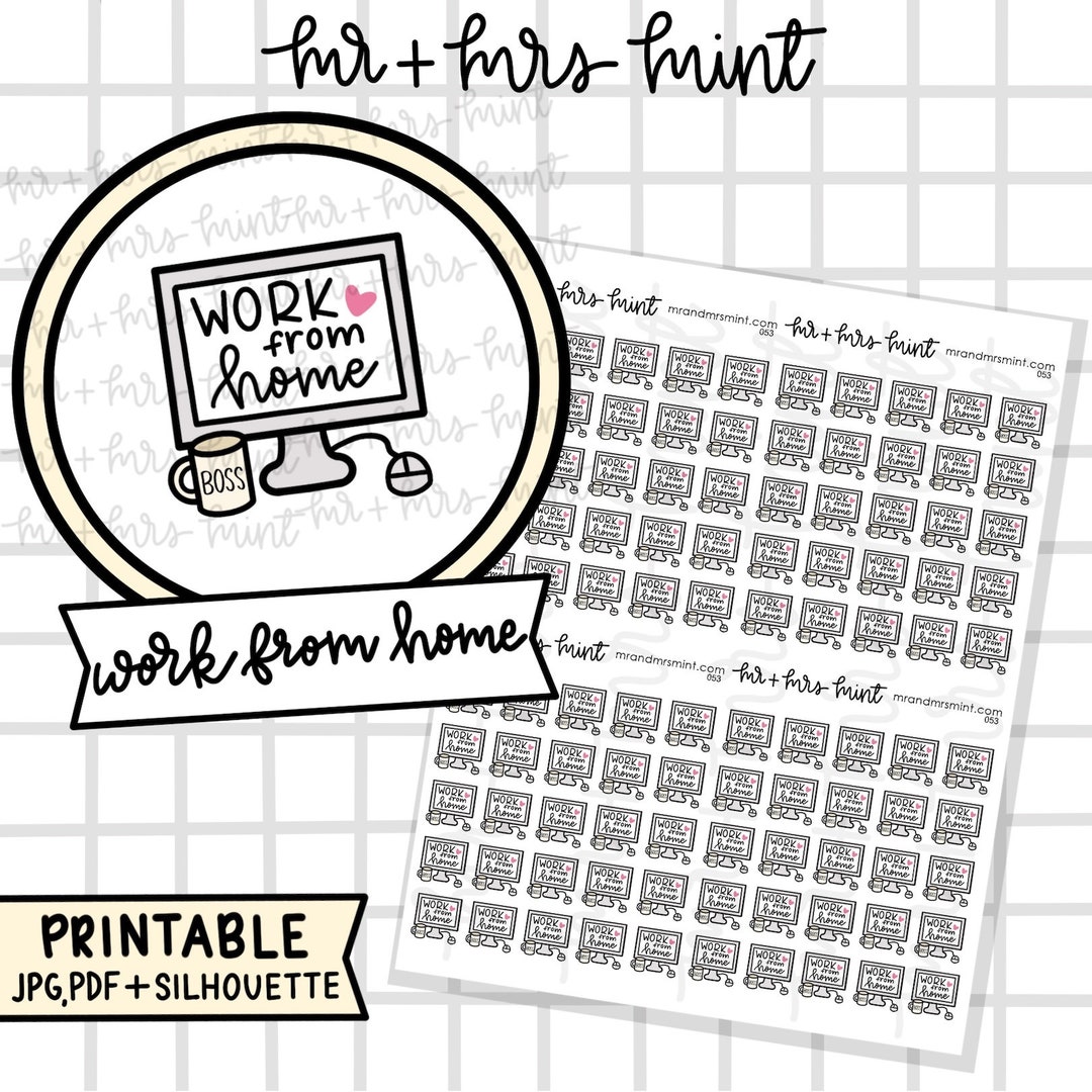 Work From Home Printable Planner Stickers | Hand Drawn Stickers ...