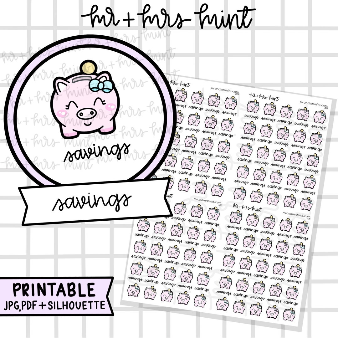 Savings Printable Planner Stickers | Hand Drawn Stickers, Planner ...