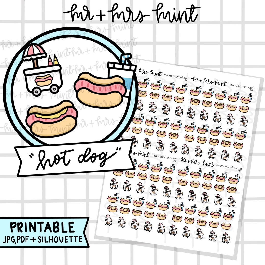 Hot Dog Printable Planner Stickers | Hand Drawn Stickers, Planner ...