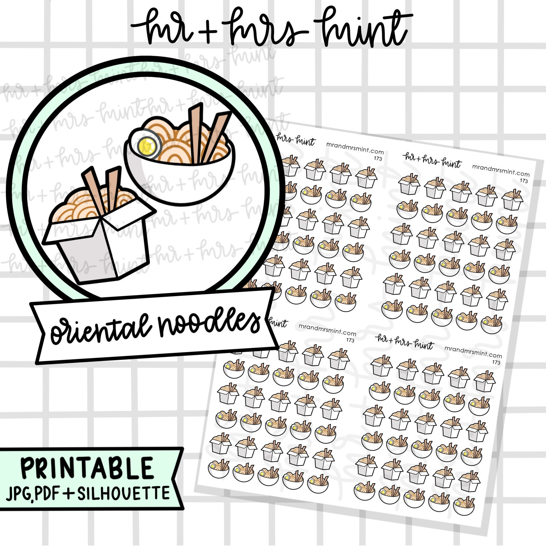 Oriental Noodles Printable Planner Stickers Hand Drawn - Etsy