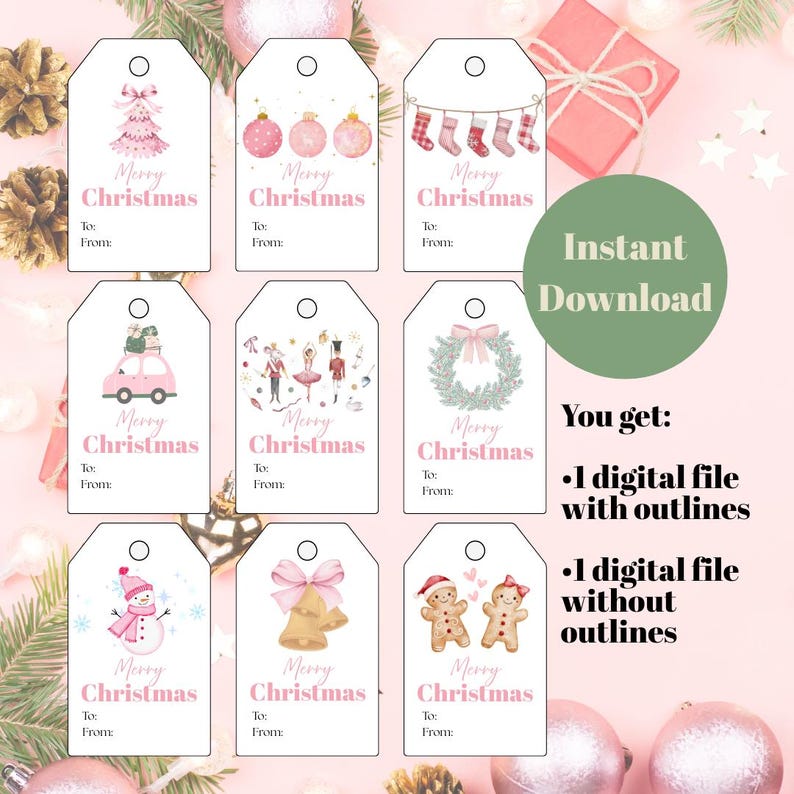 Christmas Gift Tags, Pink Themed, Printable - Etsy