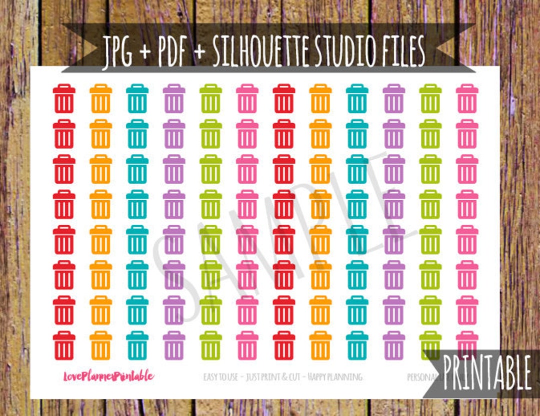 Trash Can Printable Planner Stickers Trash Stickers Cut File Garbage ...