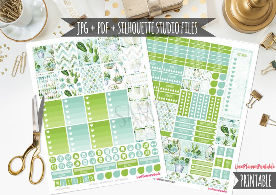 Cactus Succulents Digital Printable Planner Stickers Weekly Stickers ...