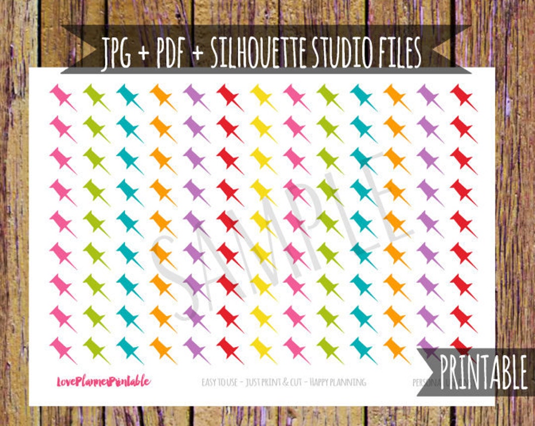 Push Pin Stickers Printable Planner Stickers Cut File Icon Stickers ...