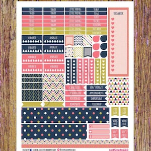 Pink Gold Navy Digital Printable Planner Stickers Weekly Planner ...