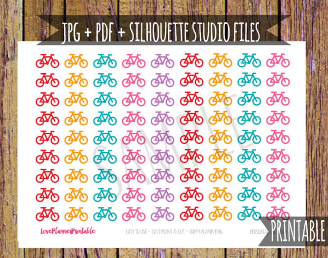 Bicycle Printable Planner Stickers Biking Cut File Bicycle Stickers ...