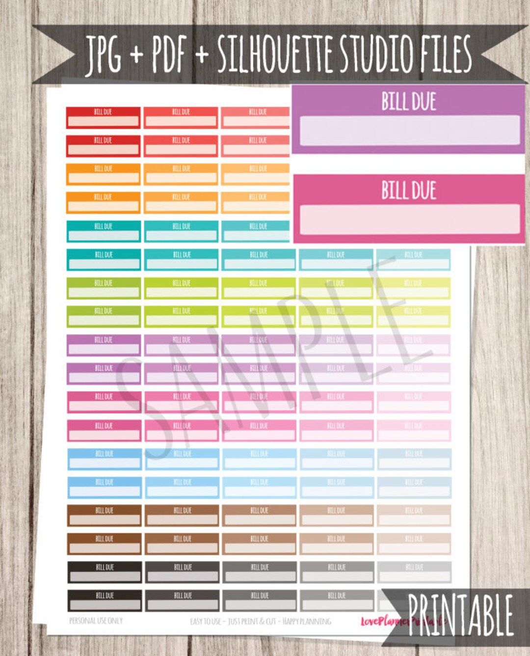 Bill Due Printable Planner Stickers Bill Planner Stickers Bill Due ...