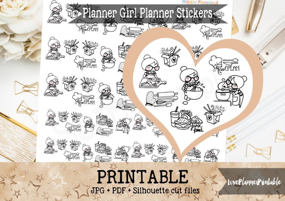 Cooking Planner Girl Printable Stickers Character Functional Planner ...