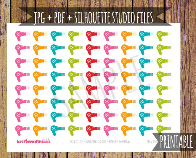 Hair Blow Dryer Printable Planner Stickers Hair Salon Stickers for Erin ...
