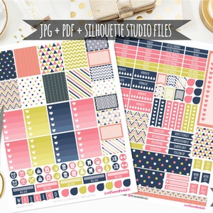 Pink Gold Navy Digital Printable Planner Stickers Weekly Planner ...